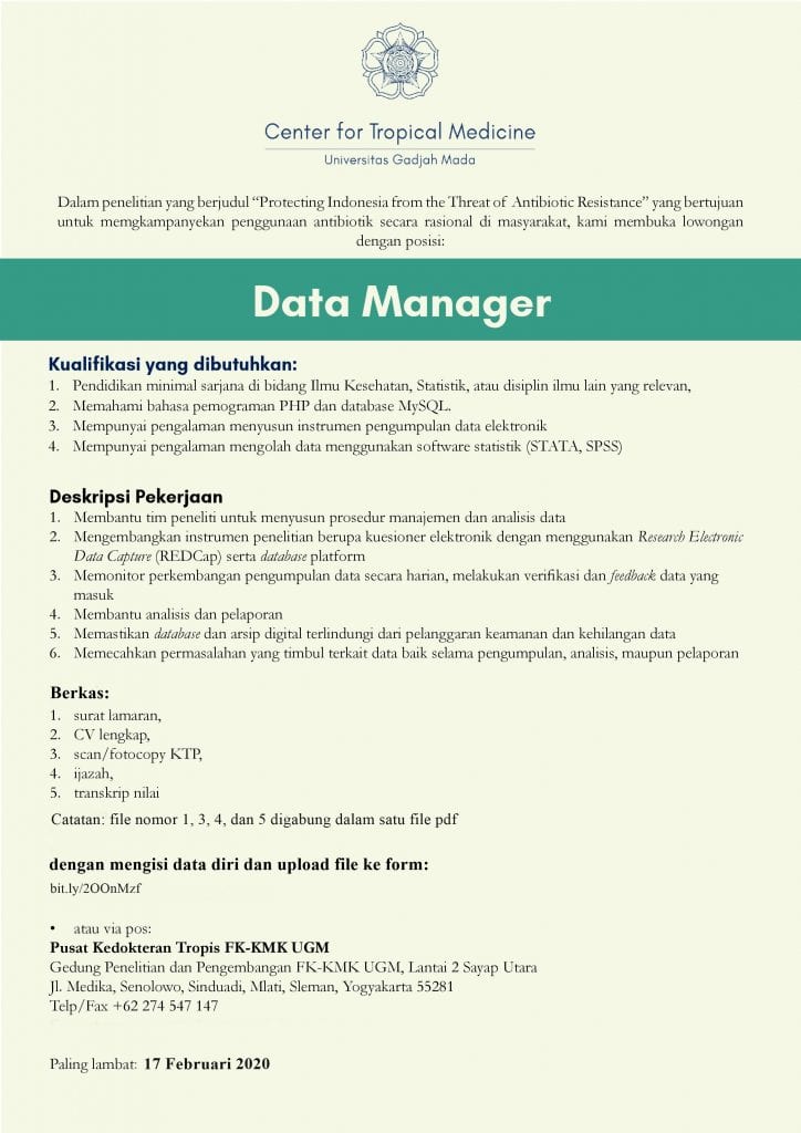 Job Vacancy Data Manager – TROPMED UGM